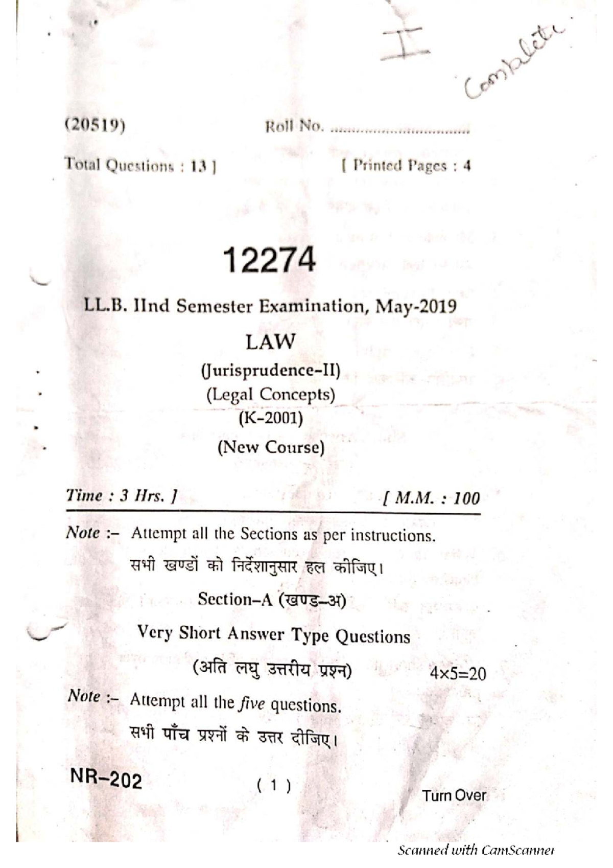 Llb Ii Sem 20519 Previous Year Question Paper June 2019 Exam Studocu