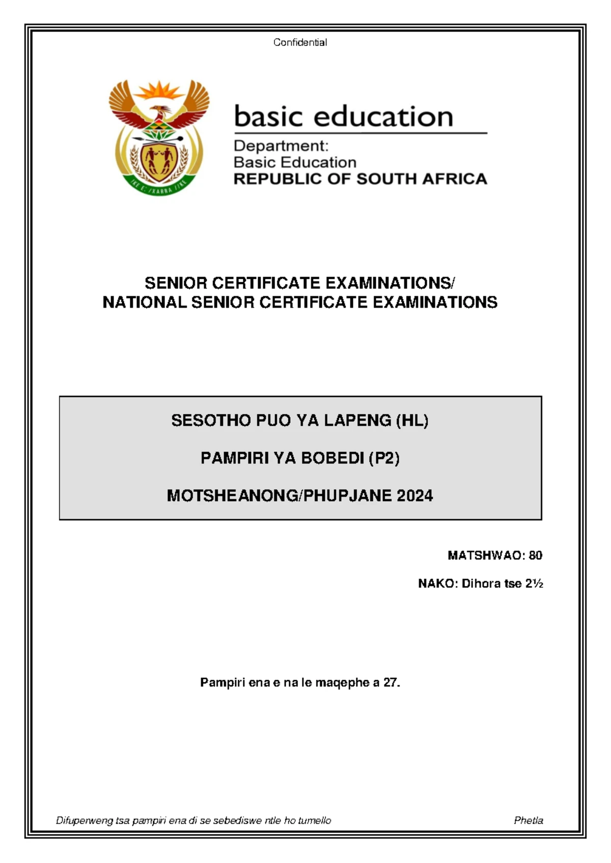 Sesotho HL P2 Gr11 Final Exam Memo - November 2018 Analysis - Studocu