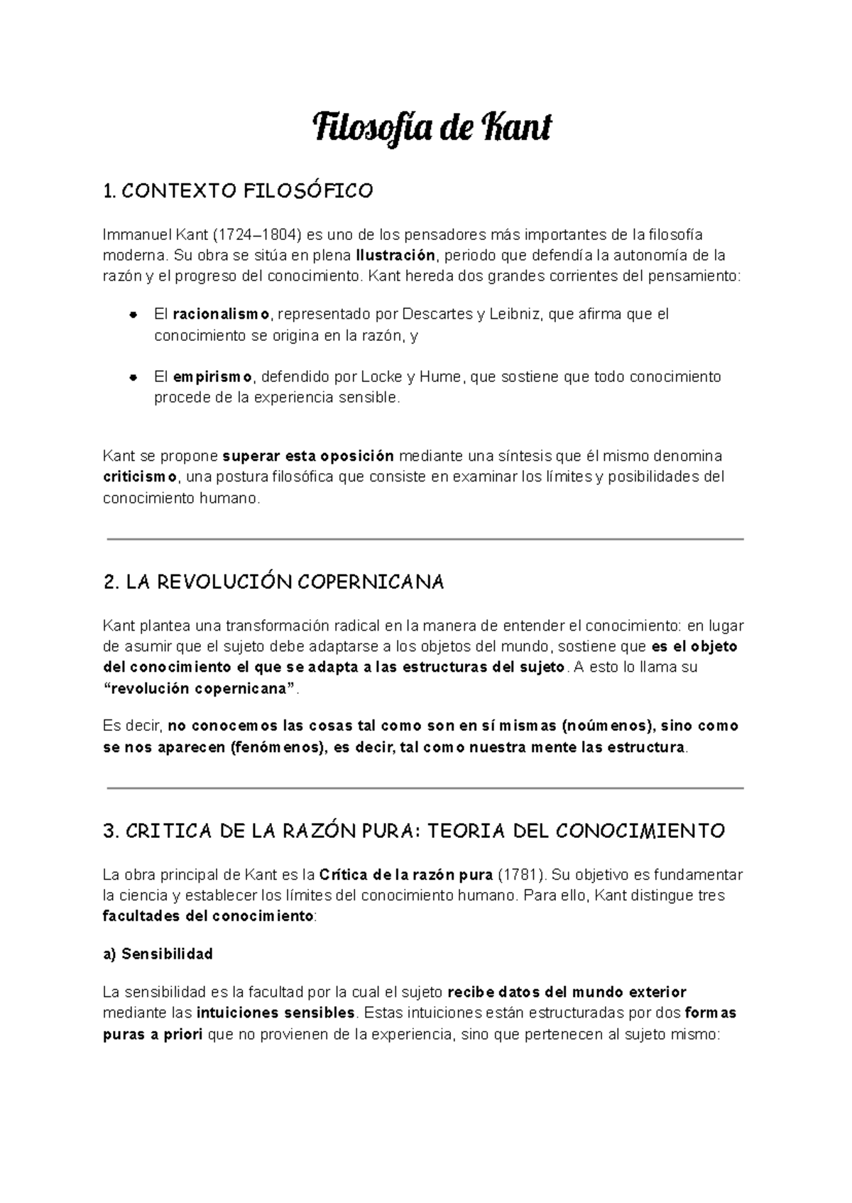 Filosofía de Kant: Contexto y Crítica de la Razón Pura - Studocu