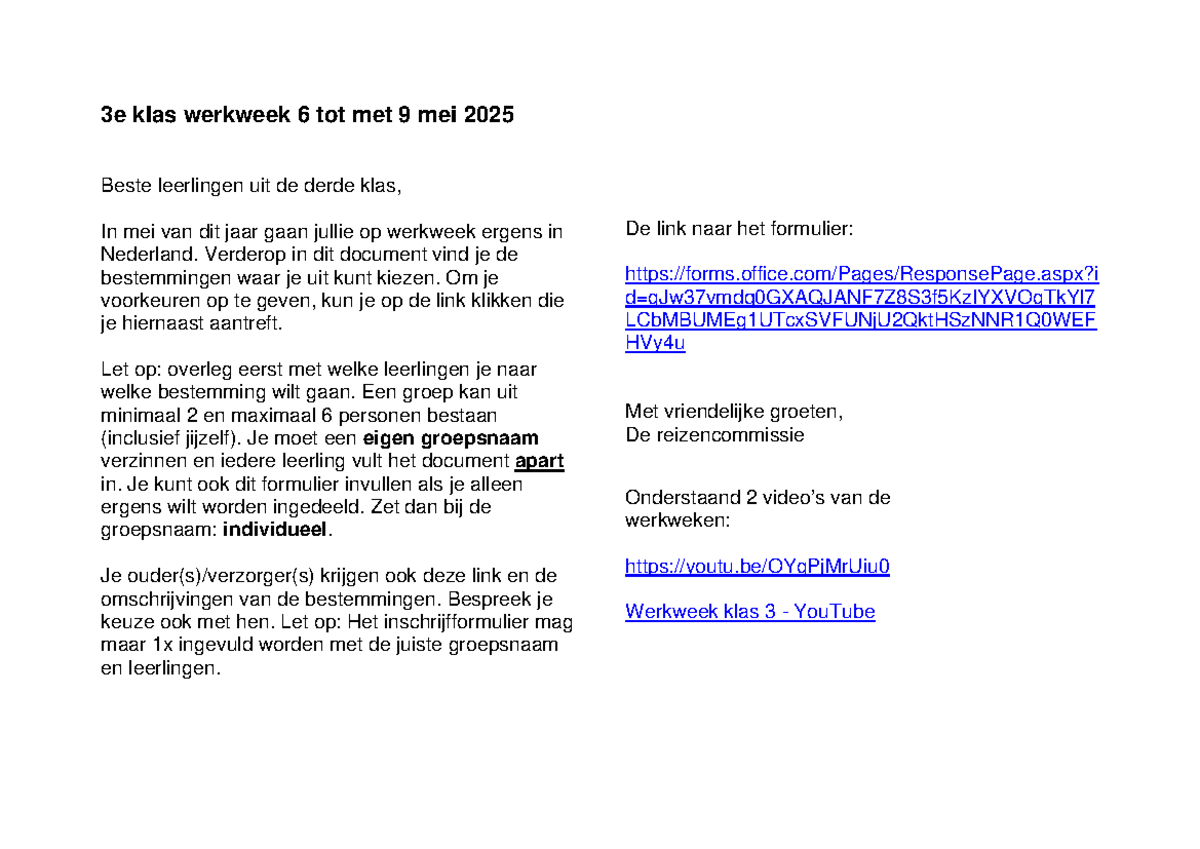 Programmaboekje Werkweek derde klassen mei 2025 - 3e klas werkweek 6 ...