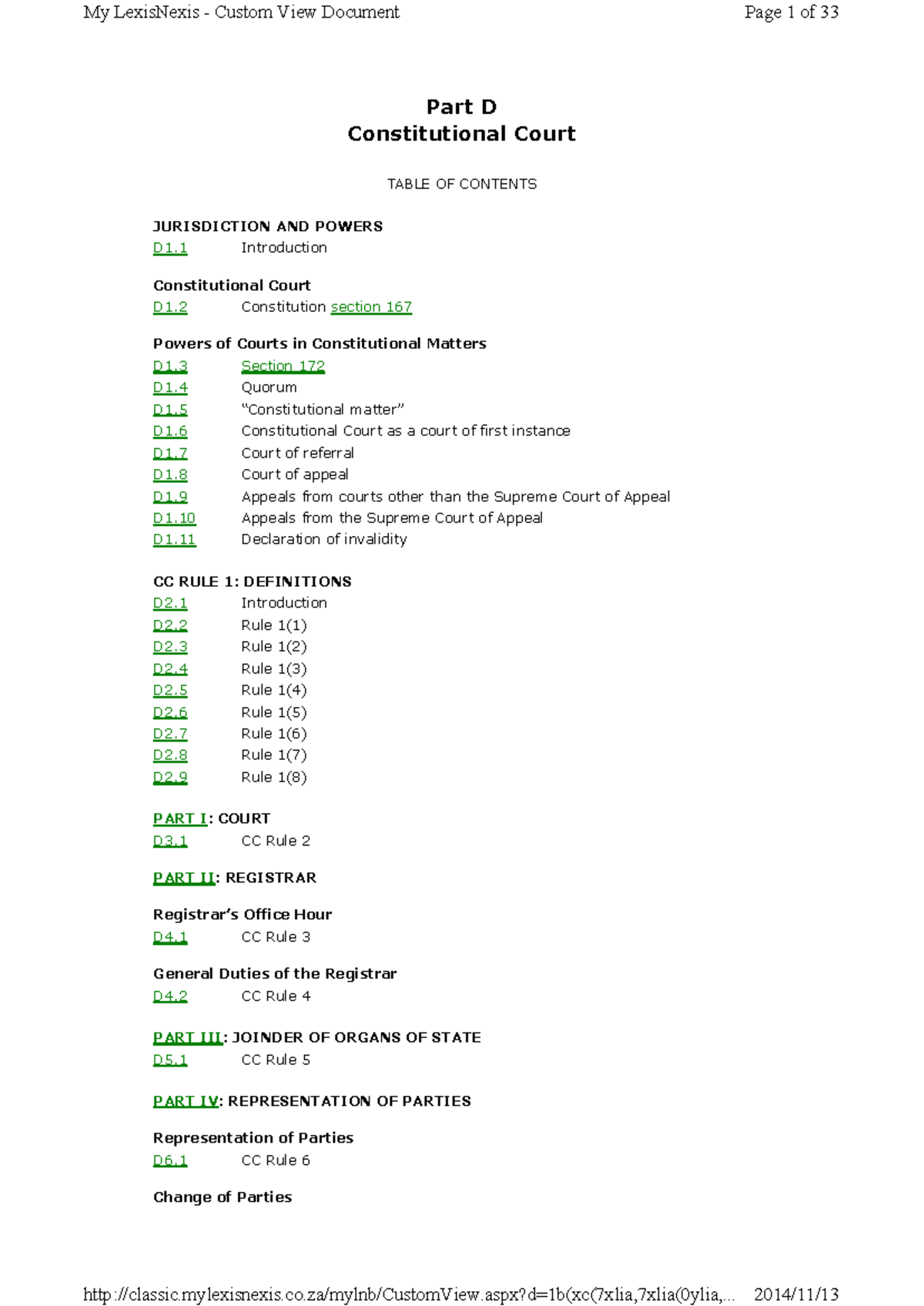 Part D: Jurisdiction and Powers of the Constitutional Court - Studocu