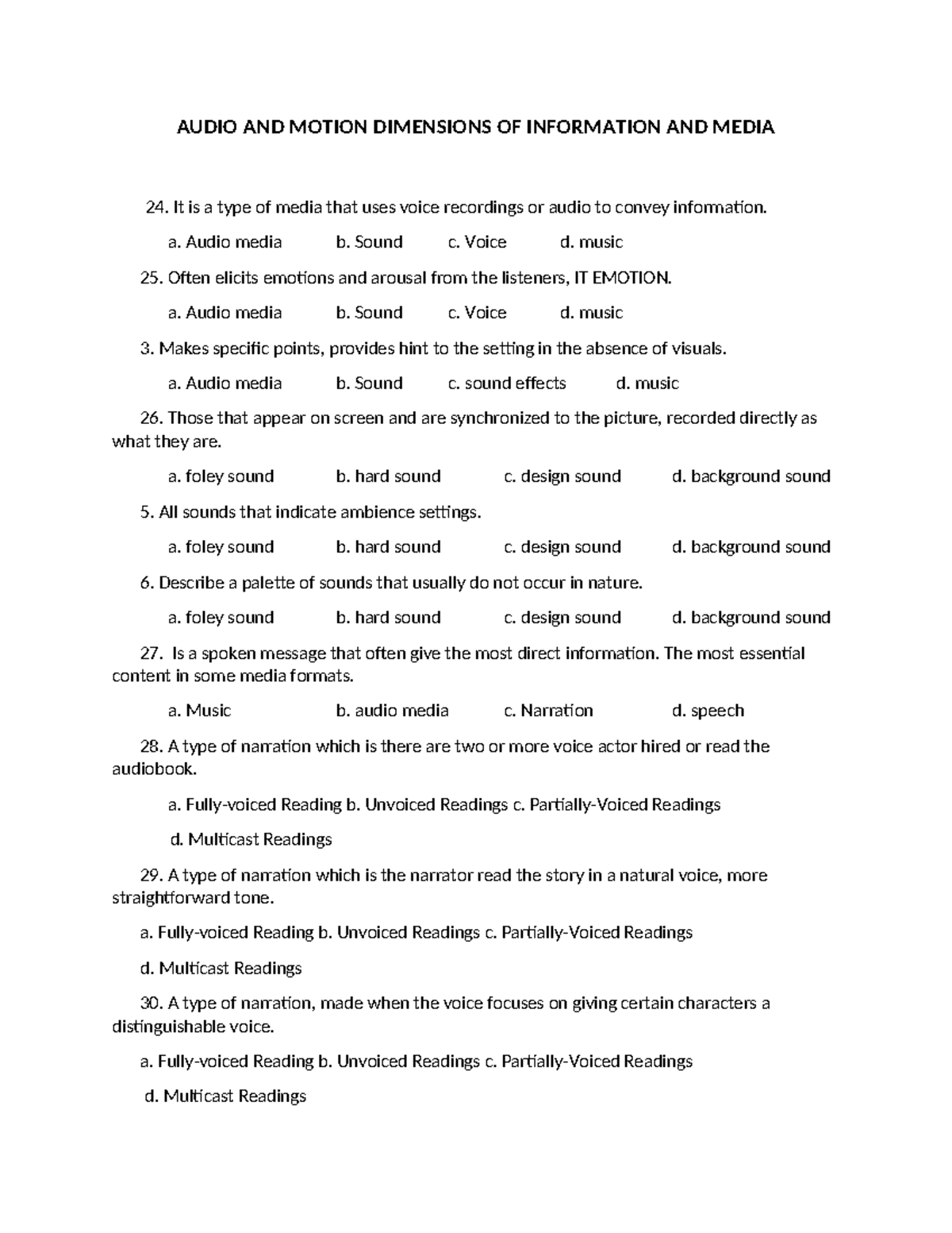 Audio AND Motion Dimensions OF Information AND Media - AUDIO AND MOTION ...