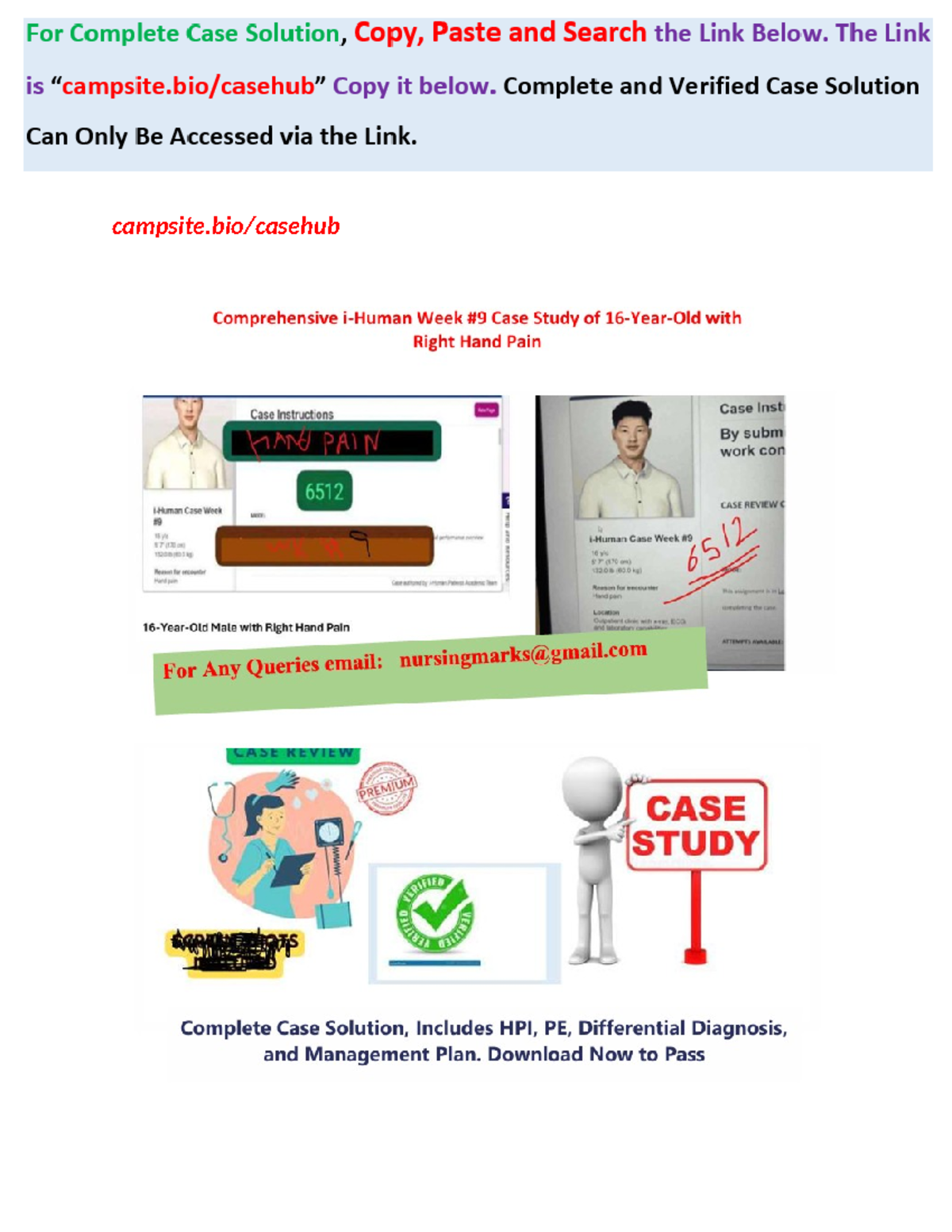 iHuman Week #9 Case Study: 16-Year-Old Male with Right Hand Pain - Studocu