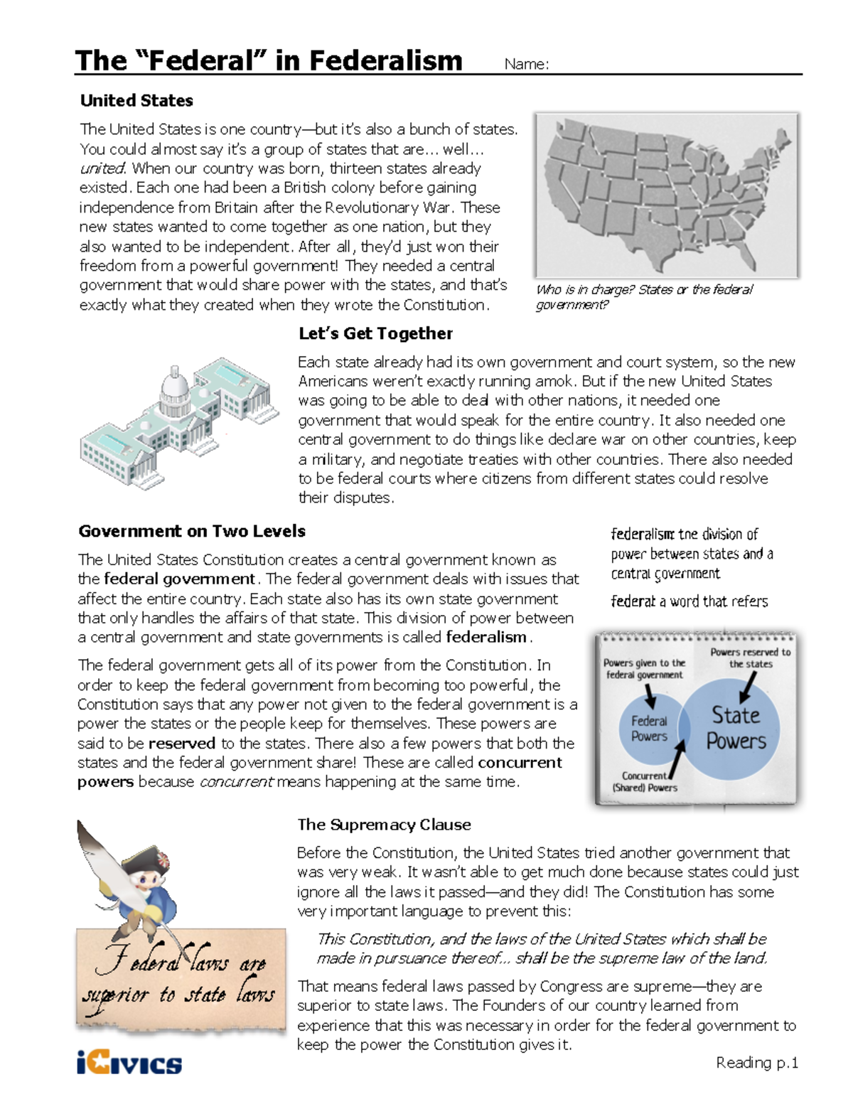 Elijah Atkinson - Federalism Reading fillable - Reading p. The “Federal ...