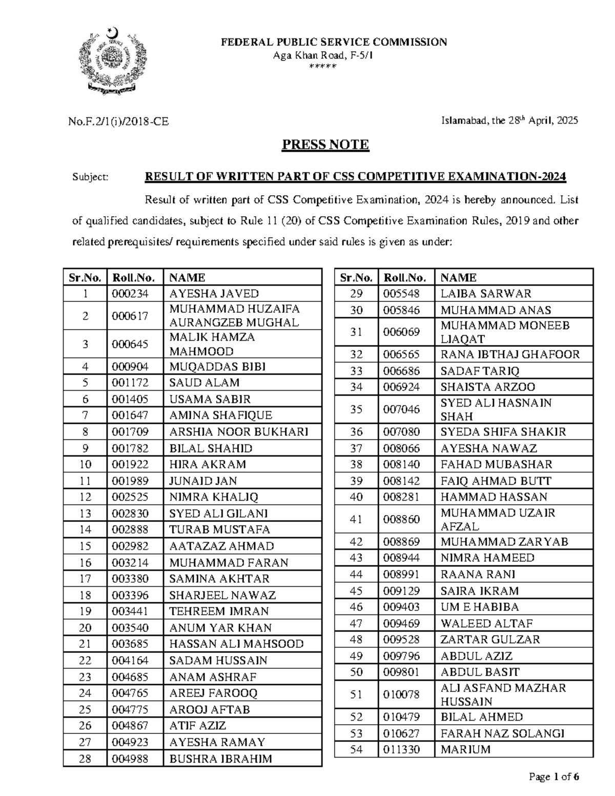 CSS 2024 Written Exam Results - Press Release - 28 April 2025 - Studocu