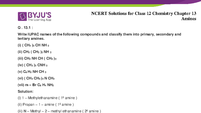 NCERT Solutions for Class 12 Chemistry Chapter 13: Amines Analysis and ...