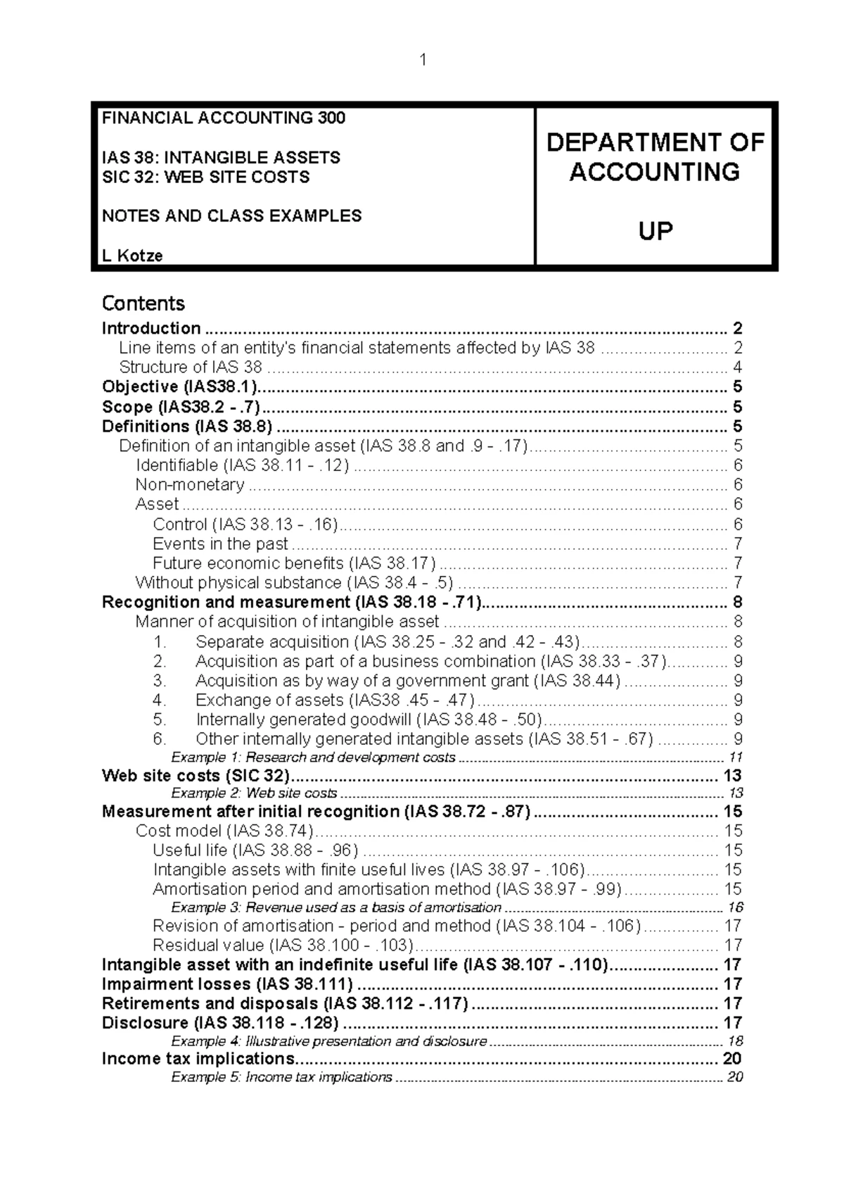 IAS36 class Notes and class examples - IAS 36: IMPAIRMENT OF ASSETS ...