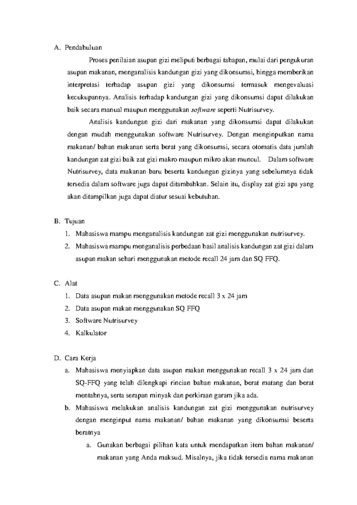 Analisis Zat Gizi dengan Nutrisurvey pada Asupan Makanan Sehari-hari ...