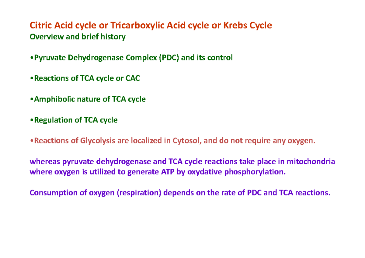 Citric Acid cycle or Tricarboxylic Acid cycle or Krebs Cycle Overview ...
