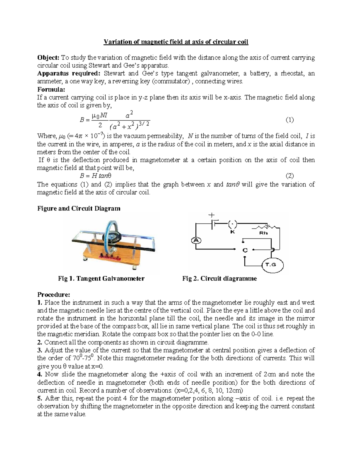 Study of Magnetic Field Variation Using Stewart and Gee's Apparatus ...