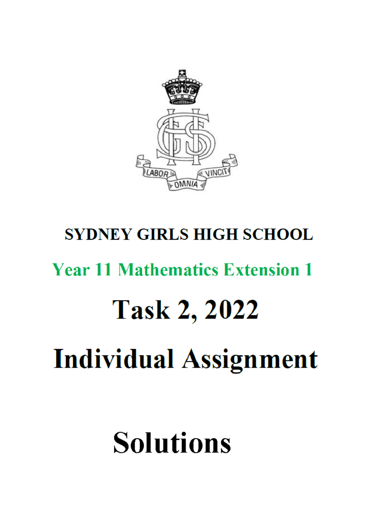 2022 Year 11 Ext 1 Assignment Task 2 Solutions: Graph Sketching ...