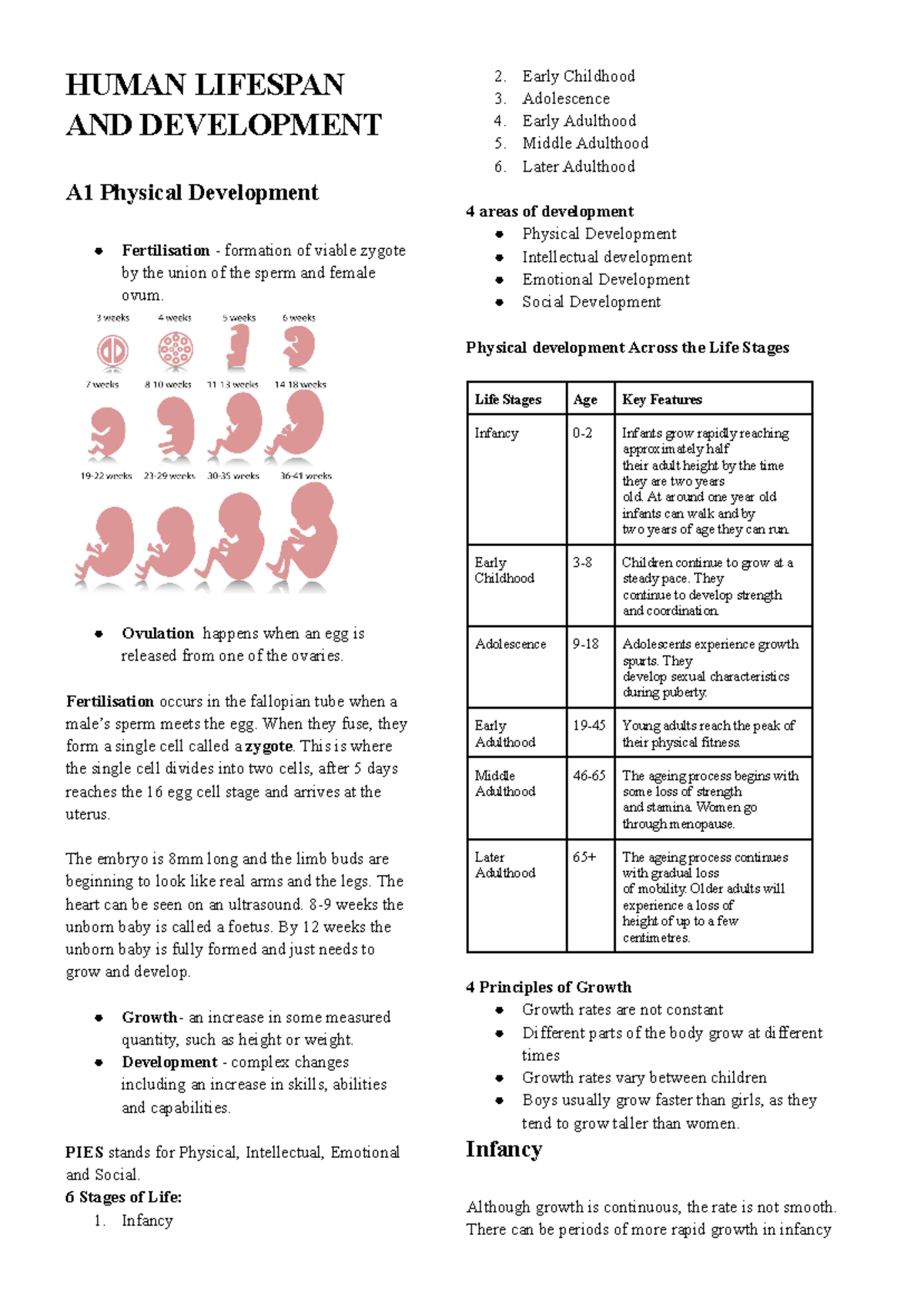 A1: Physcial Development - HUMAN LIFESPAN AND DEVELOPMENT A1 Physical ...
