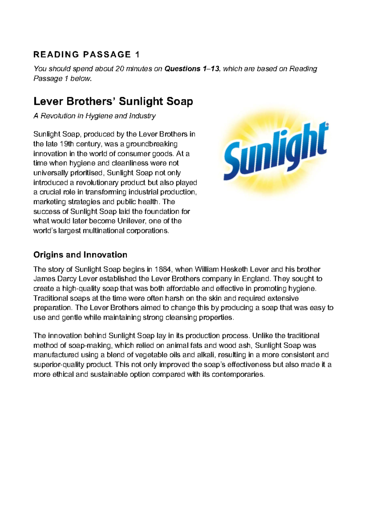 P1 - Sunlight Soap: A Revolutionary Impact on Hygiene and Industry ...