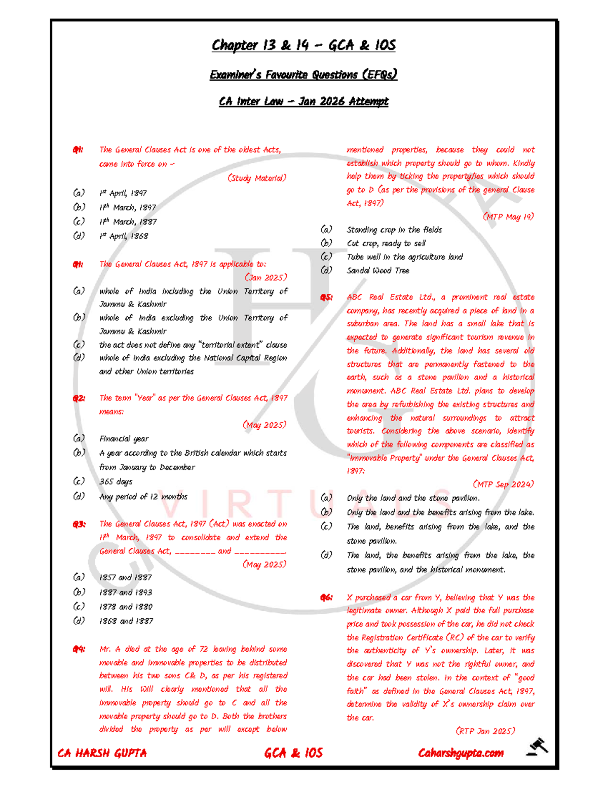 Chapter 13-14 GCA IOS Essential Questions (EFQs) for CA Inter Law Jan ...