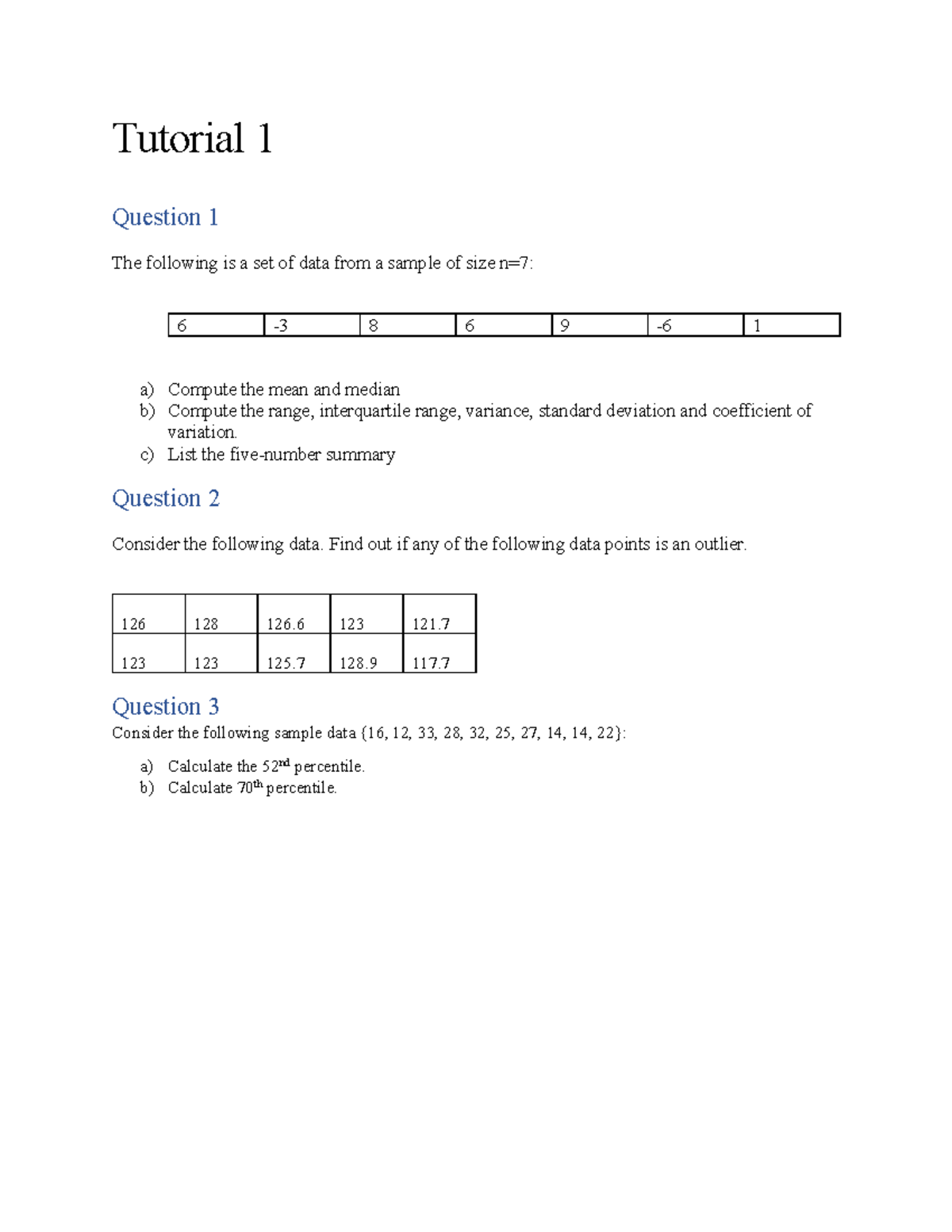 Tutorial 1 Questions - Business Data Analytics - Tutorial 1 Question 1 ...