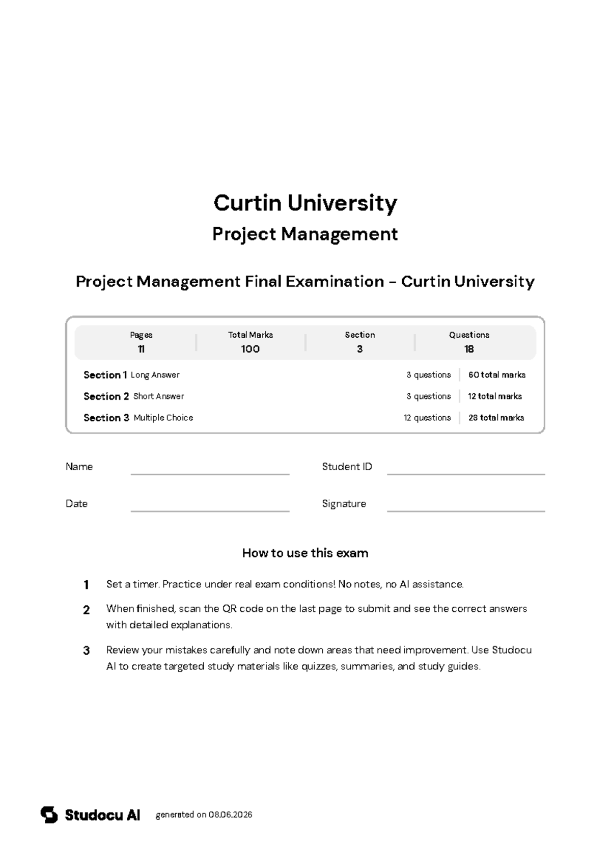 ISYS2013 Project Management Final Exam - Curtin University - Studocu