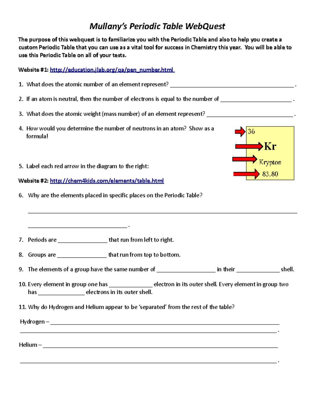 Chemistry 101: Mullany’s Periodic Table WebQuest Assignment - Studocu