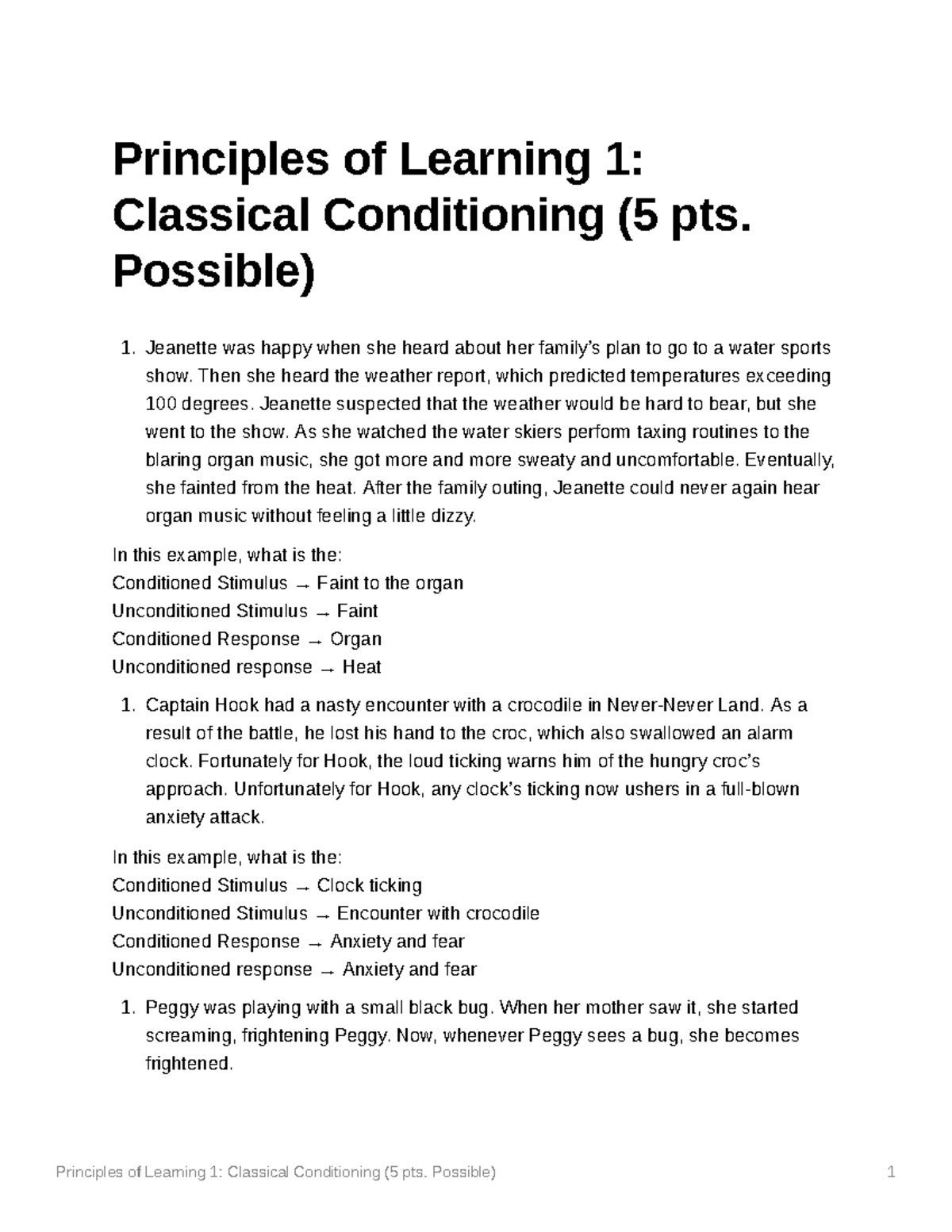 Principles of Learning 1 Classical Conditioning (5 pts - Deprecated API ...