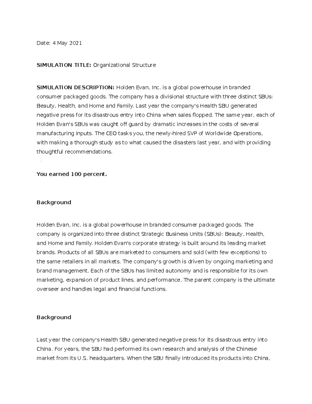 Organizational Structure Simulation: Lessons from the China Market ...