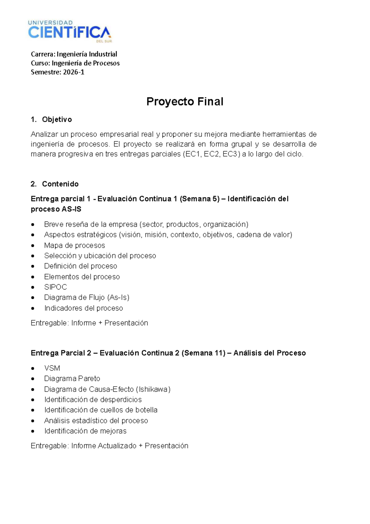 Proyecto Final: Mejora de Procesos Empresariales - Ingeniería de ...