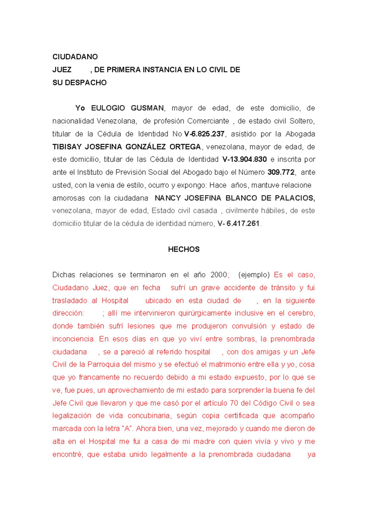 Demanda de Nulidad de Matrimonio - EULOGIO GUSMAN vs. NANCY BLANCO ...