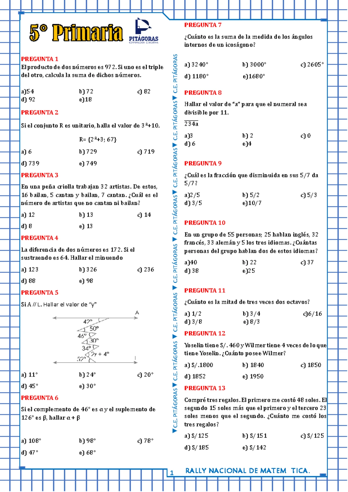 Examen 5 Primaria - MATE: Problemas de Geometría y Ángulos - Studocu