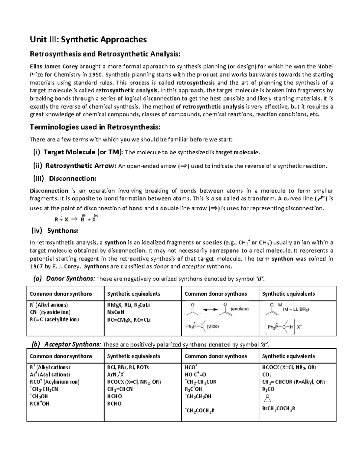 Retrosynthetic Analysis and Synthons - Chemistry Course Notes - Studocu