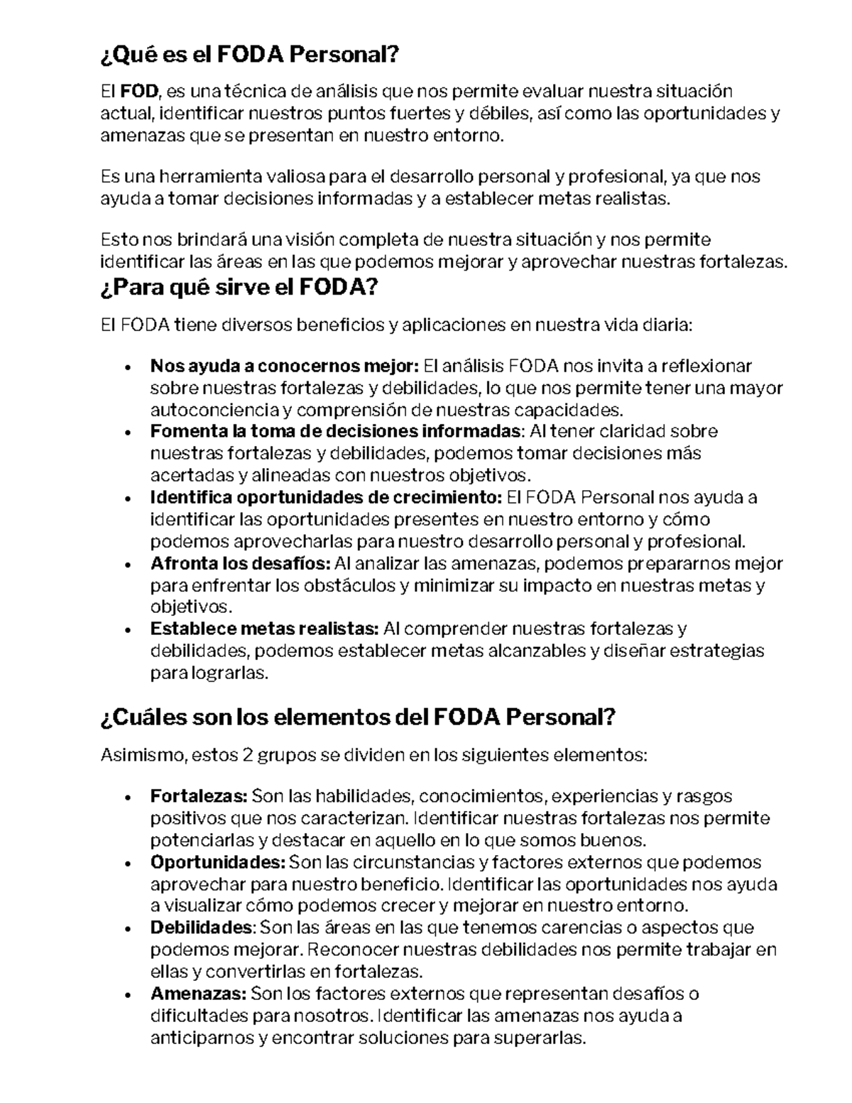 FODA - ... - ¿Qué es el FODA Personal? El FOD, es una técnica de ...