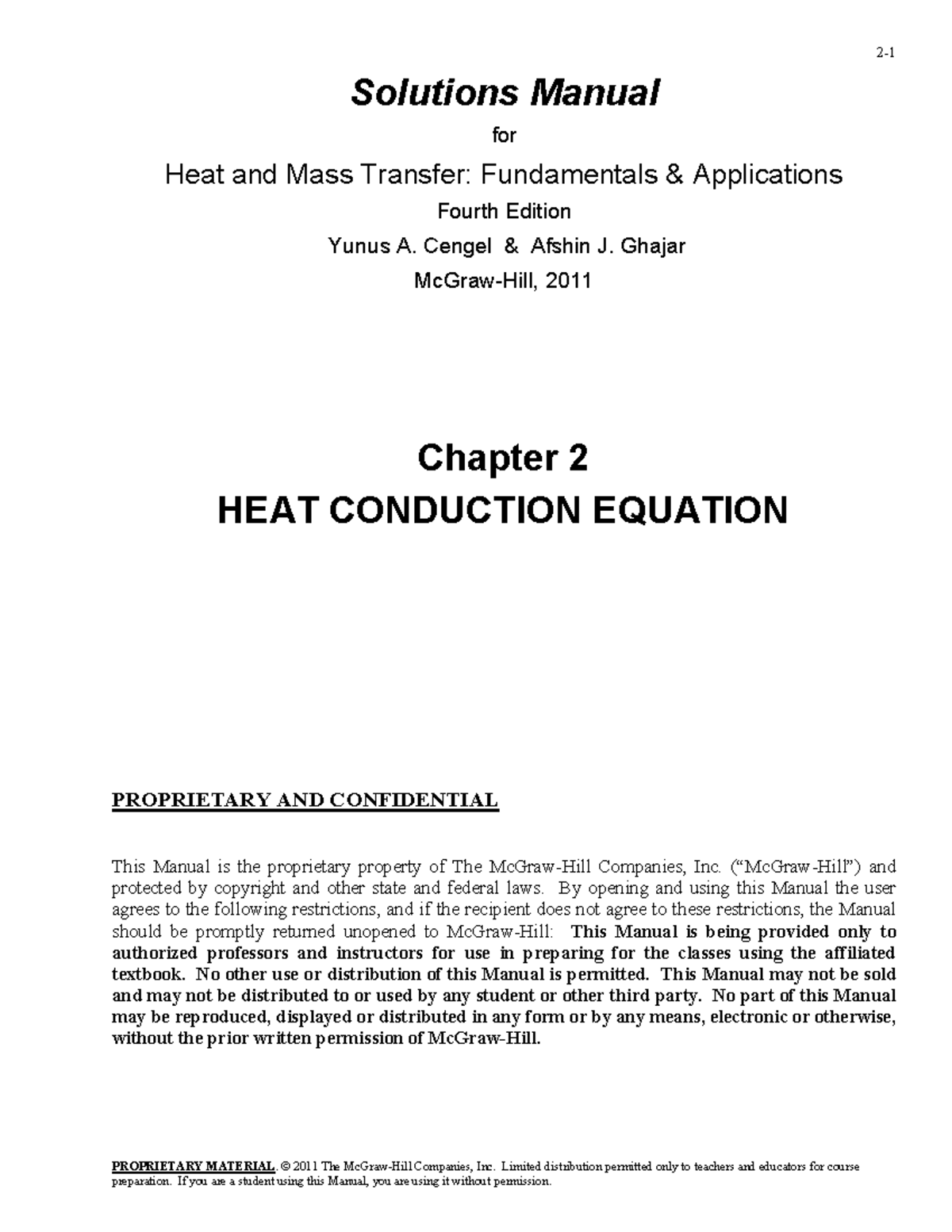 Solutions Manual for Heat and Mass Transfer: Chapter 2 - Heat ...
