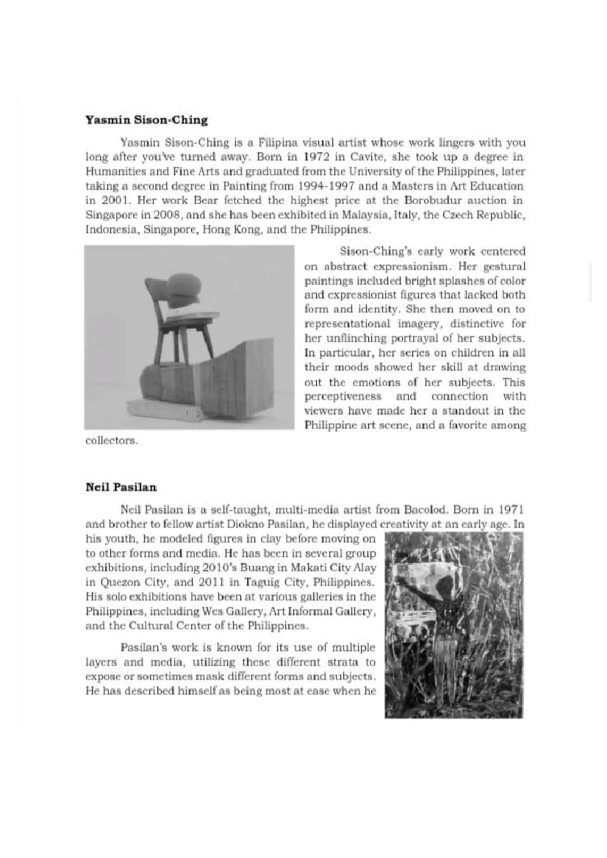 Tyo - Lecture Notes on Filipina Artists Yasmin & Neil Pasilan - Studocu