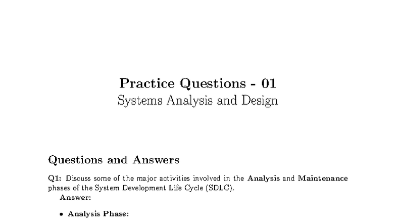 Practice Questions 01: Systems Analysis & Design Insights - Studocu
