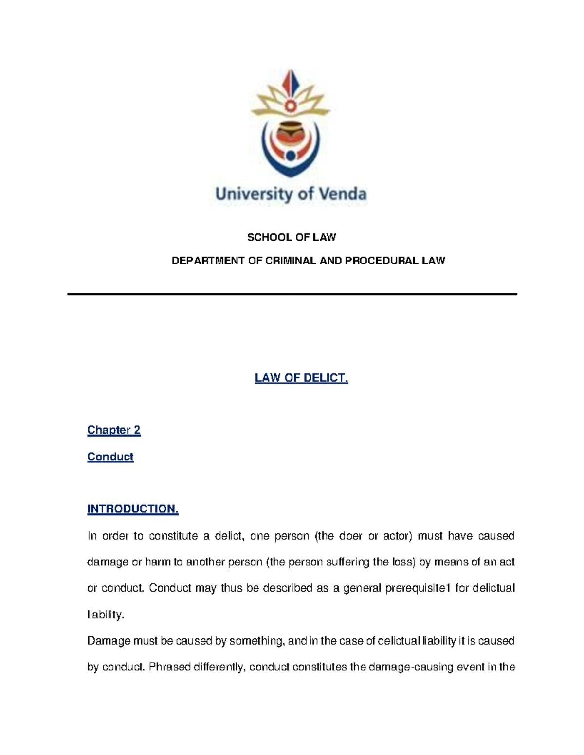 Patrimonial loss - SCHOOL OF LAW DEPARTMENT OF CRIMINAL AND PROCEDURAL ...