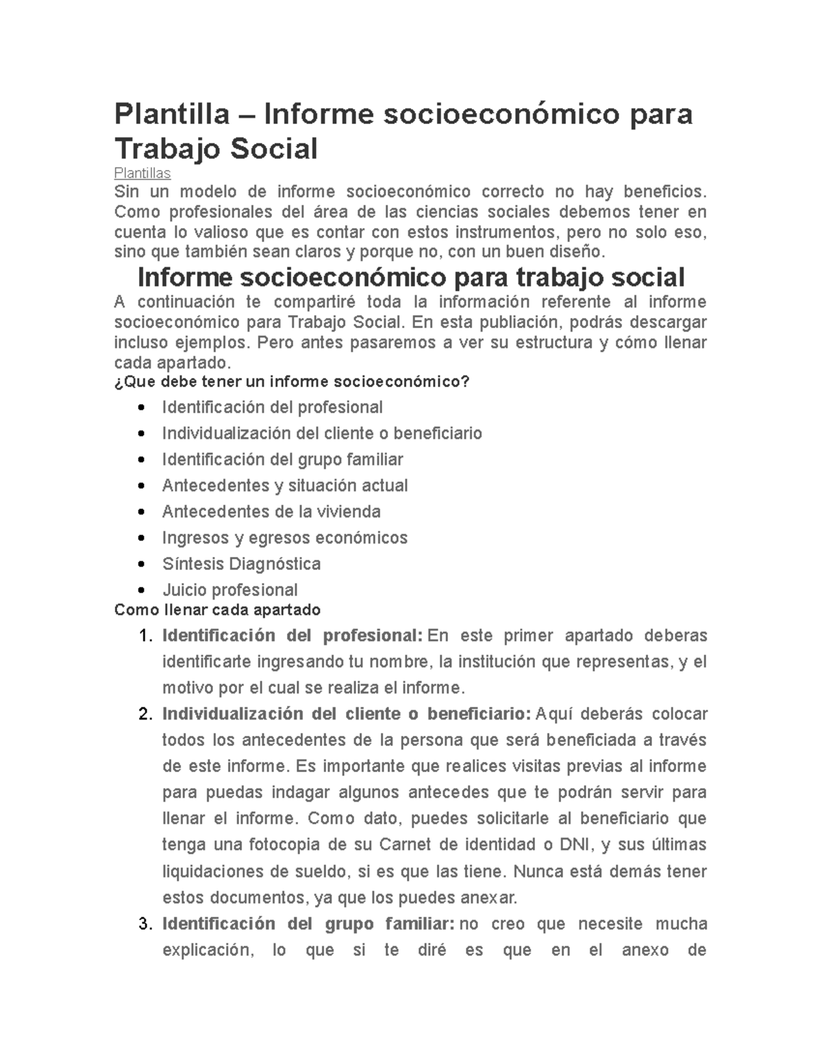 Informe Socioeconómico para Trabajo Social: Guía Práctica y Plantilla ...