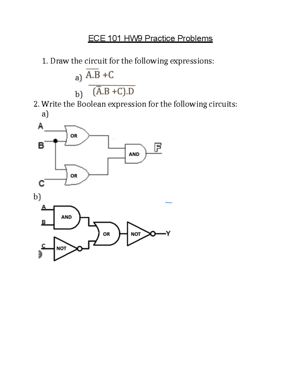 ECE 101 HW9 Practice Problems with Circuit Diagrams & Truth Tables ...