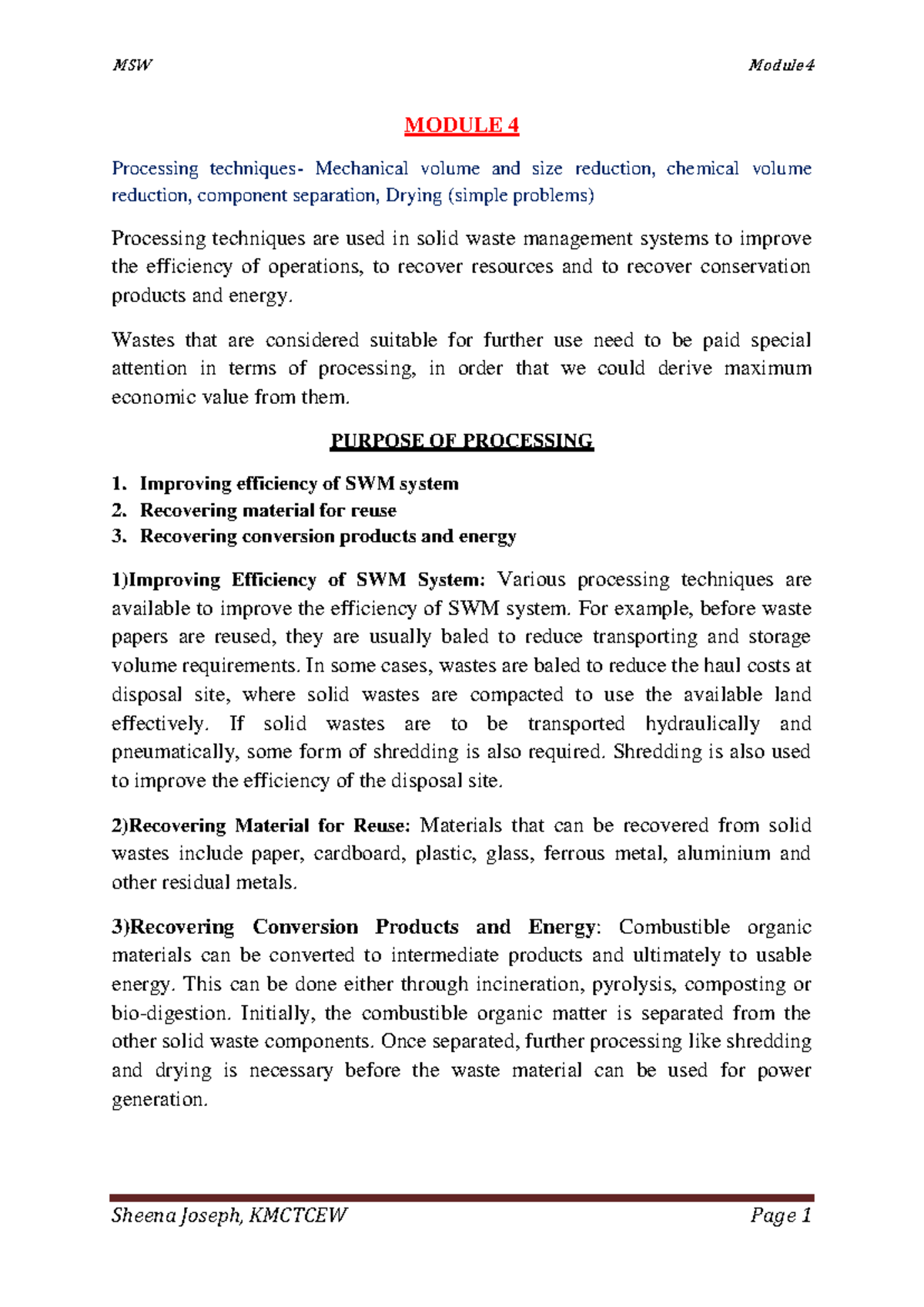 Mod 4-1 - Processing techniques- Mechanical volume and size reduction ...