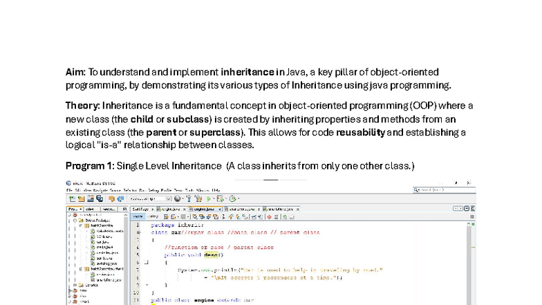 Practical 5 - Inheritance in Java: Types & Implementation - Studocu