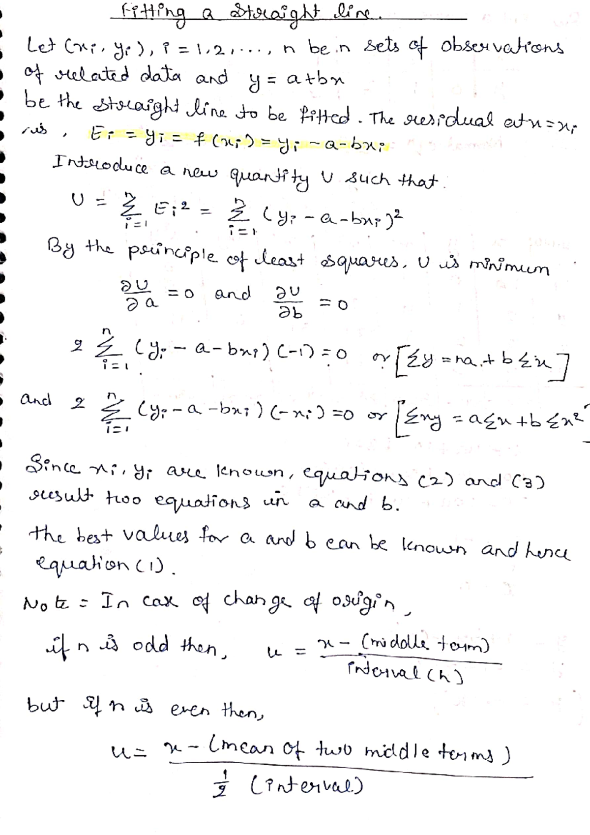 Maths - Formulas for Fitting Lines & Moments Analysis (MATH101) - Studocu