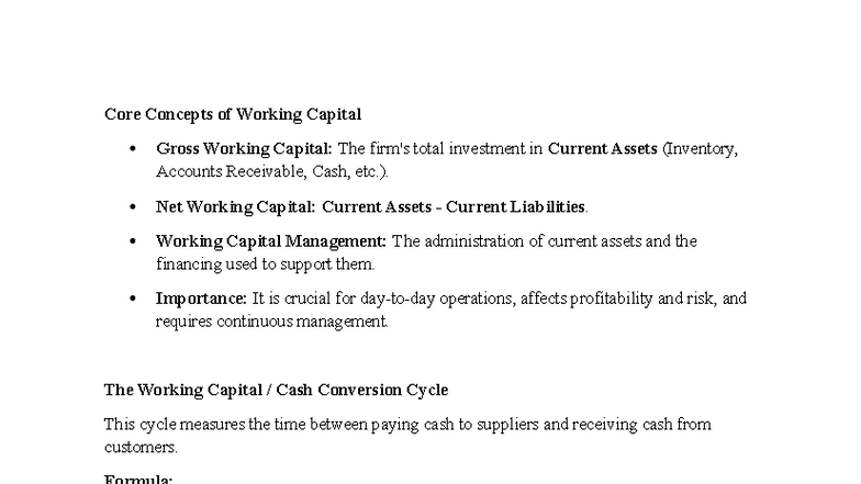 WCM 101: Summary of Core Concepts in Working Capital Management - Studocu