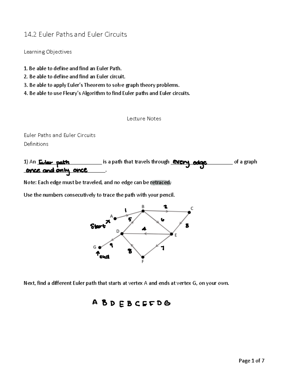 Lecture Notes on Euler Paths and Circuits - Math 101 - Studocu