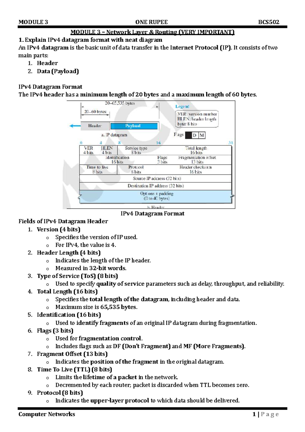 BCS502 Module 3: Network Layer Routing Overview and Key Protocols - Studocu