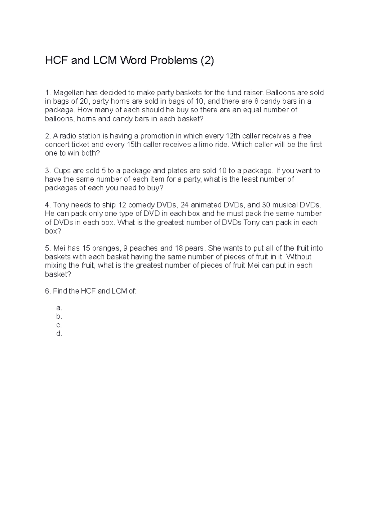 Gcf And Lcm Word Problems