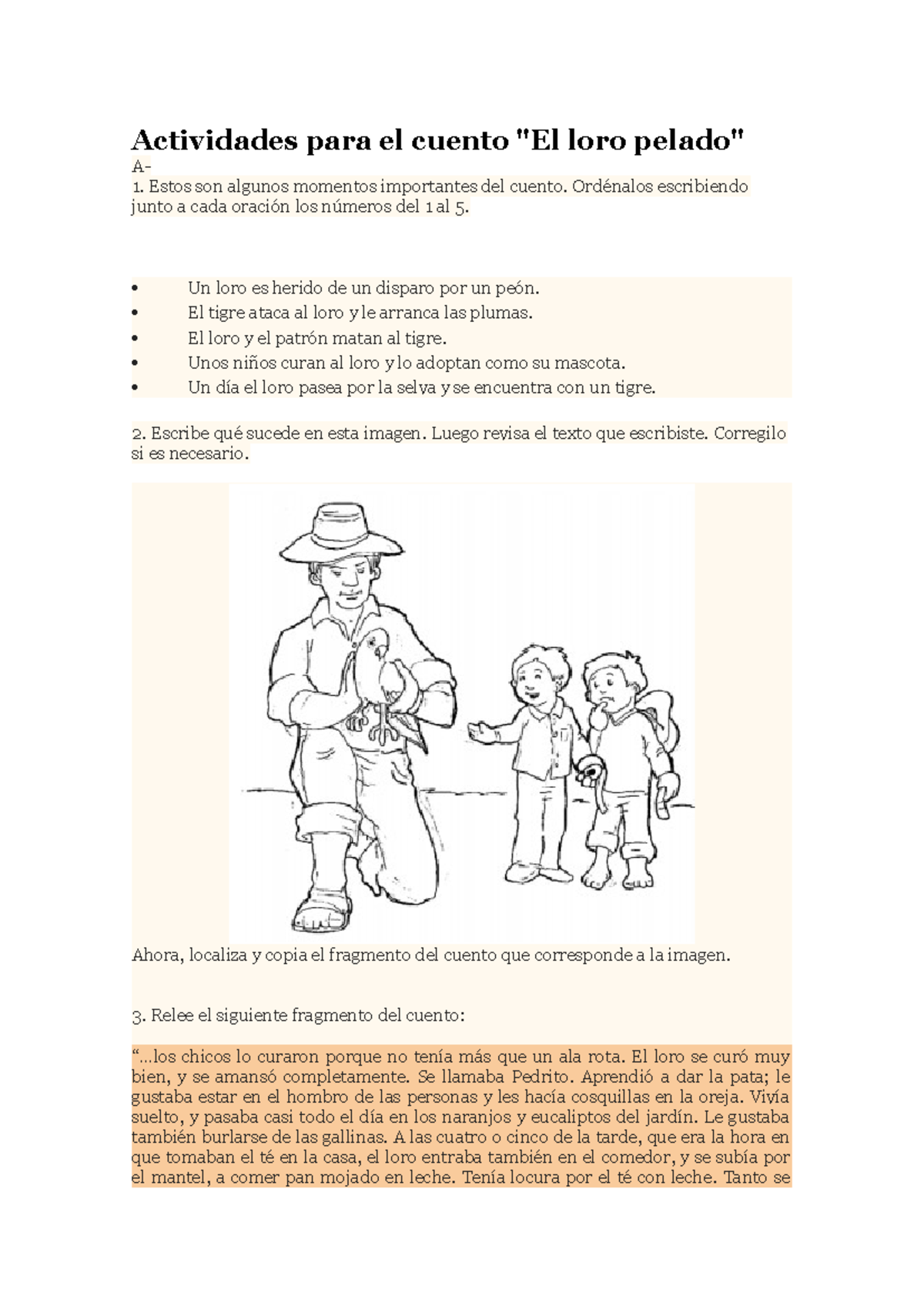 Actividades de Comprensión para "El loro pelado" - Español 101 - Studocu