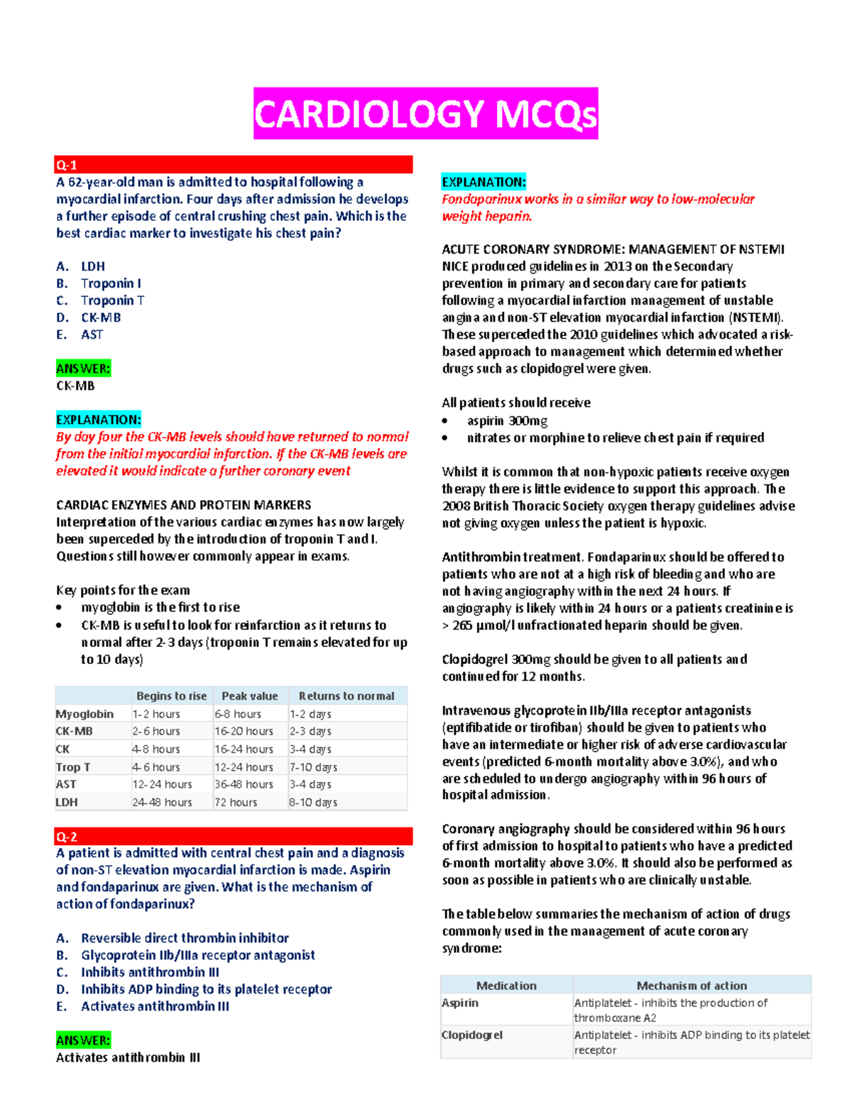 MRCP Cardiology MCQs: Acute Coronary Syndrome & Management Insights ...