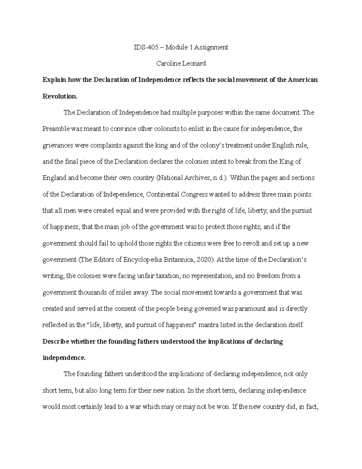 IDS-405 - Module 1 Assignment: Social Movements & the Declaration of ...