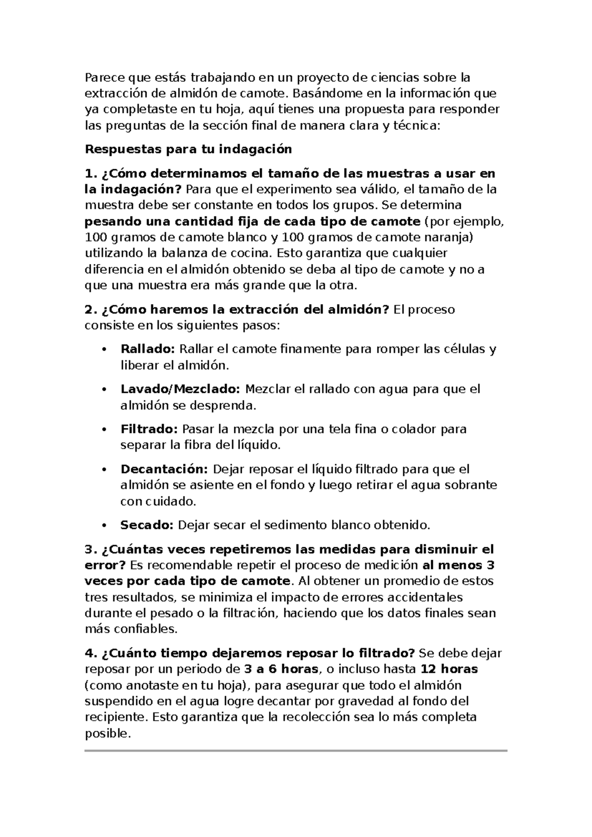 Extracción de Almidón de Camote: Propuesta de Indagación Científica CYT ...