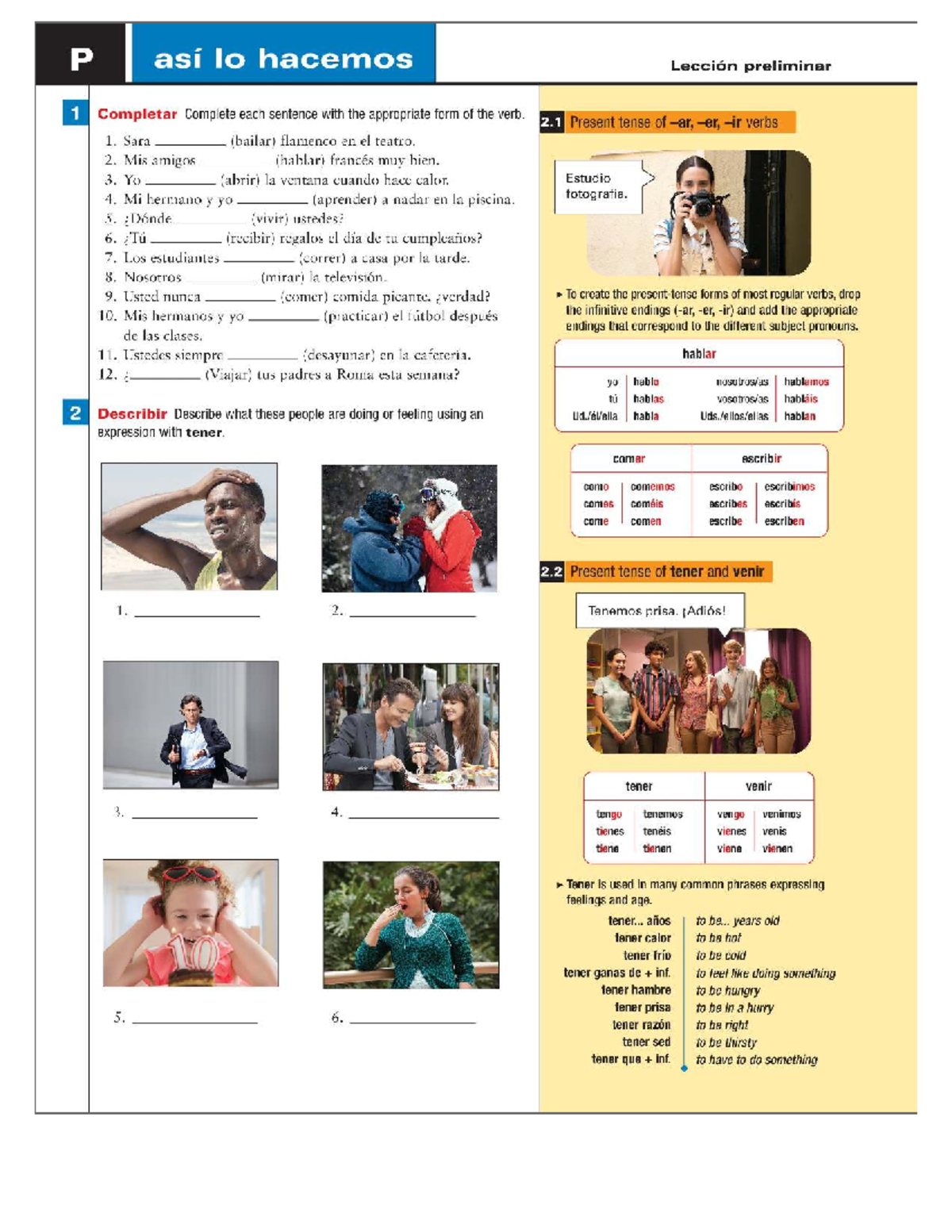 Lección Preliminar 1: Ar-er-ir Verbs & Yo Forms (Spanish) - Studocu