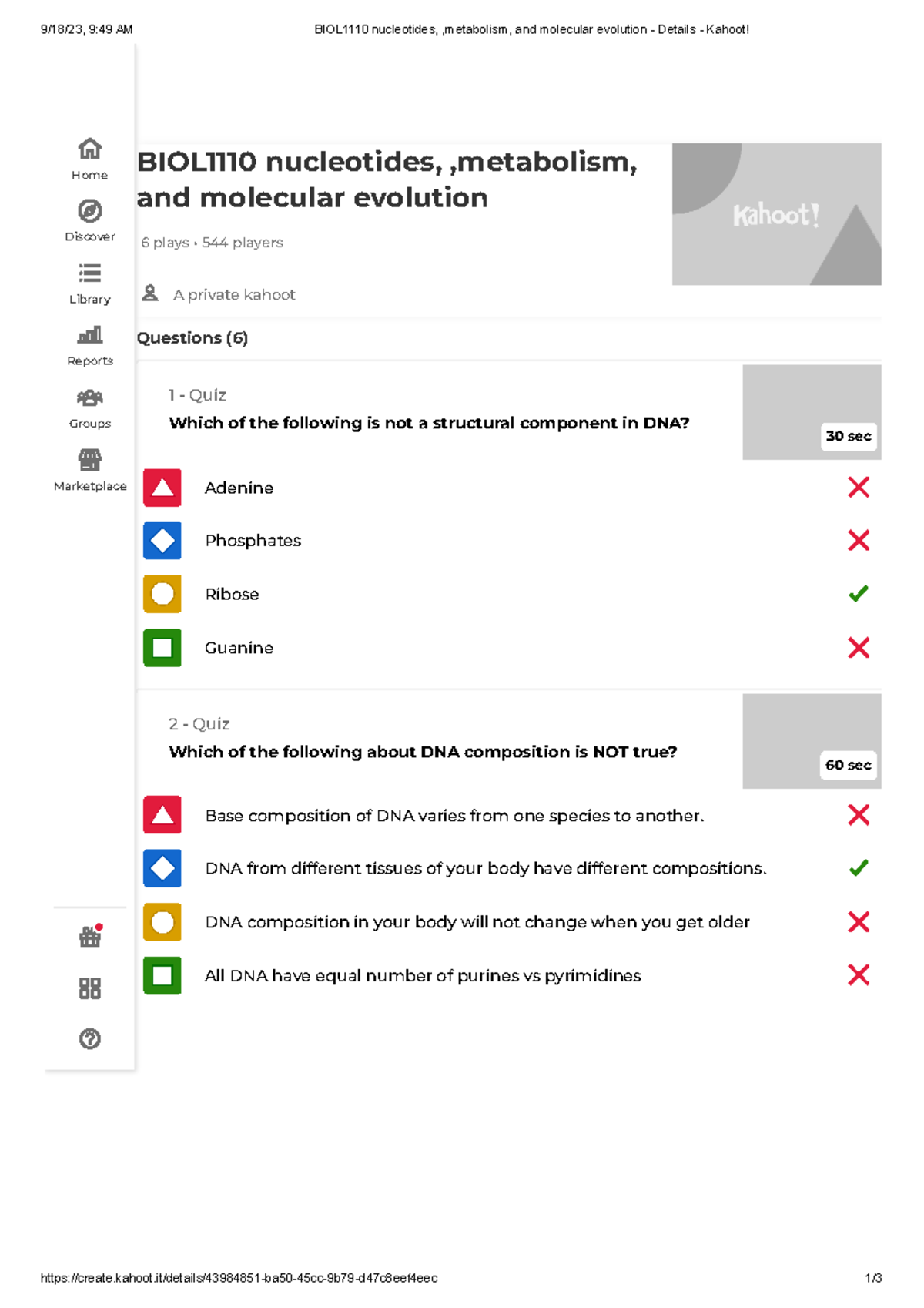 BIOL1110 Final Exam Kahoot: Nucleotides, Metabolism & Evolution ...