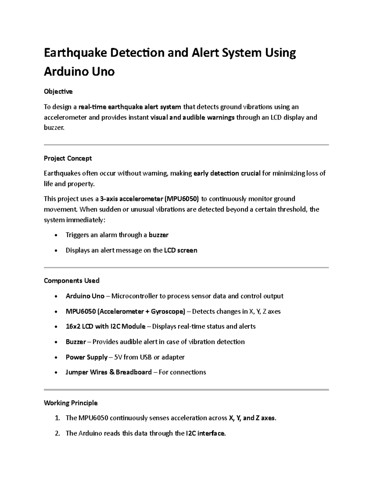 Earthquake Detection System Using Arduino Uno: Project Overview - Studocu
