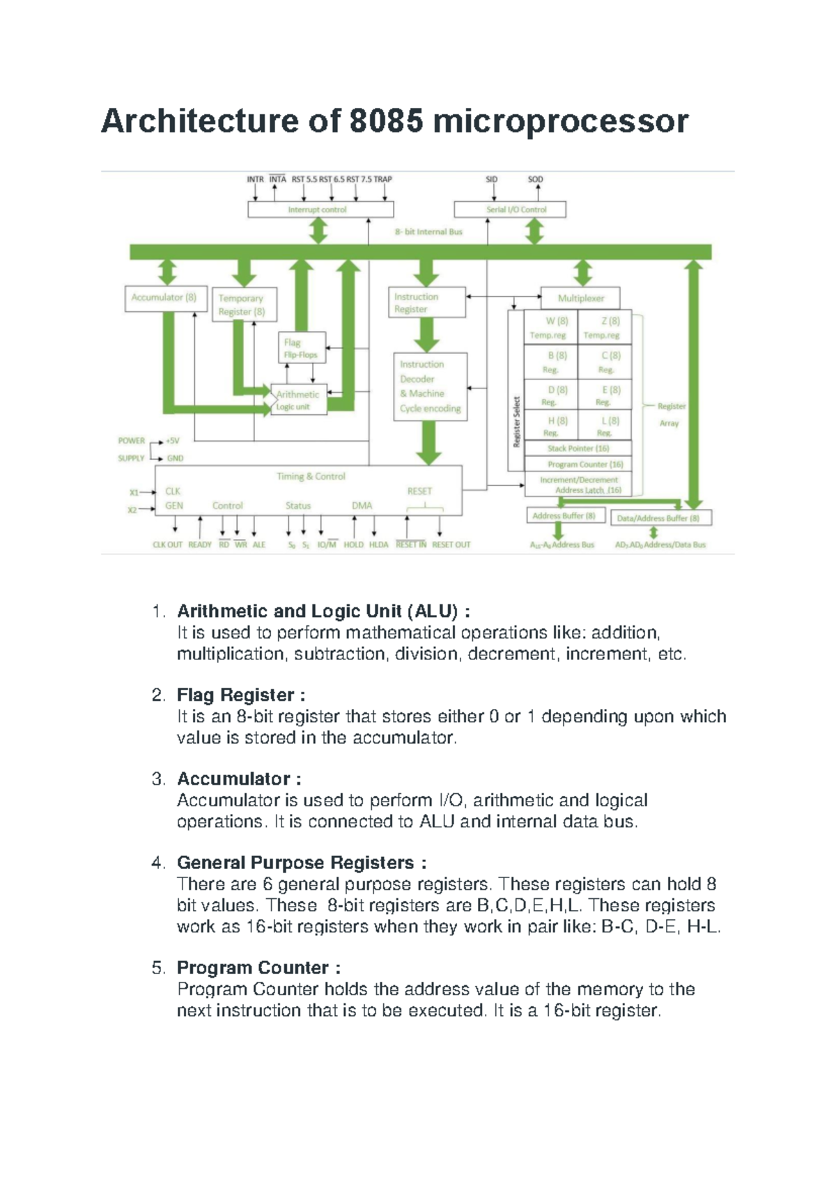MPMC Notes on 8085 Microprocessor Architecture & Addressing Modes - Studocu