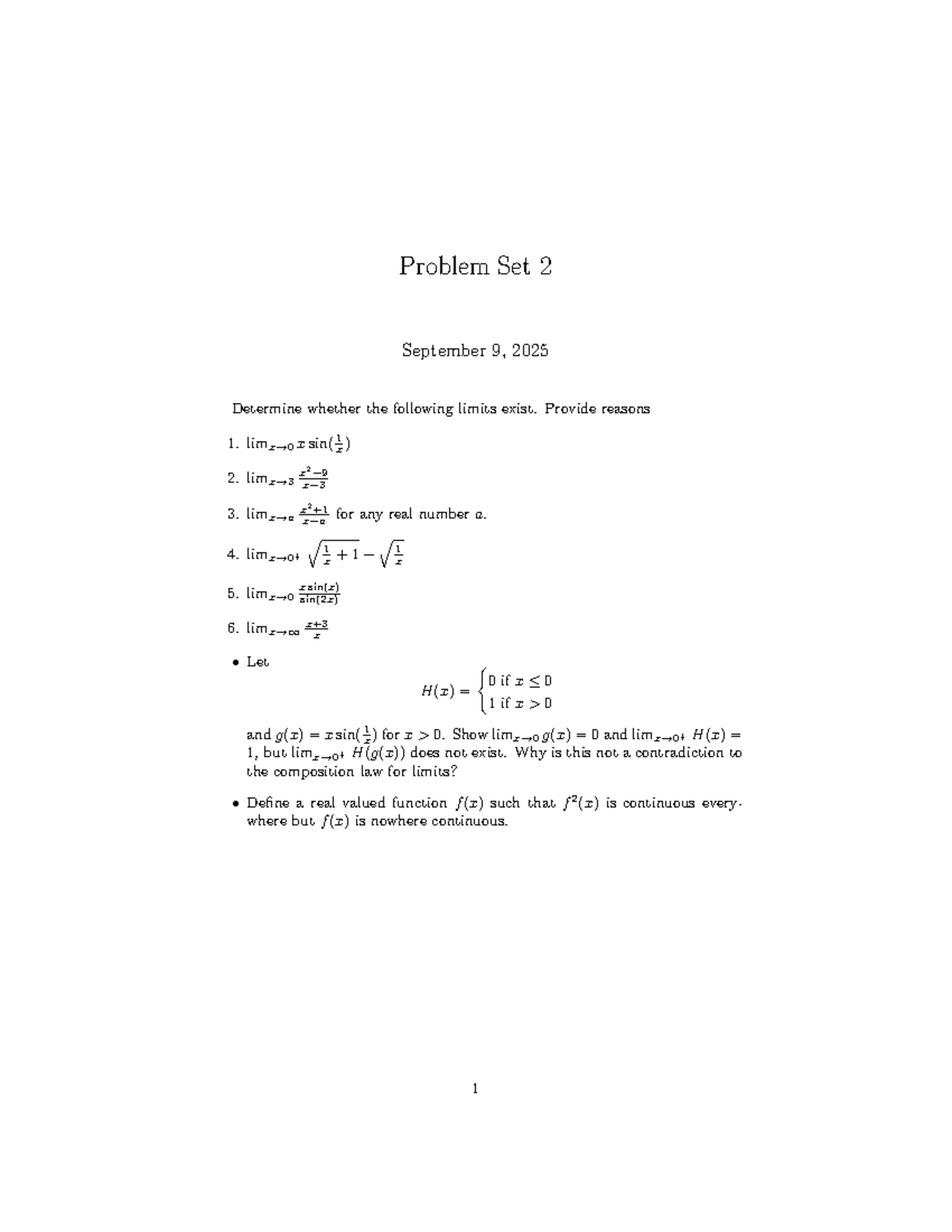 Problem Set 2: Limits and Continuity Analysis - Studocu